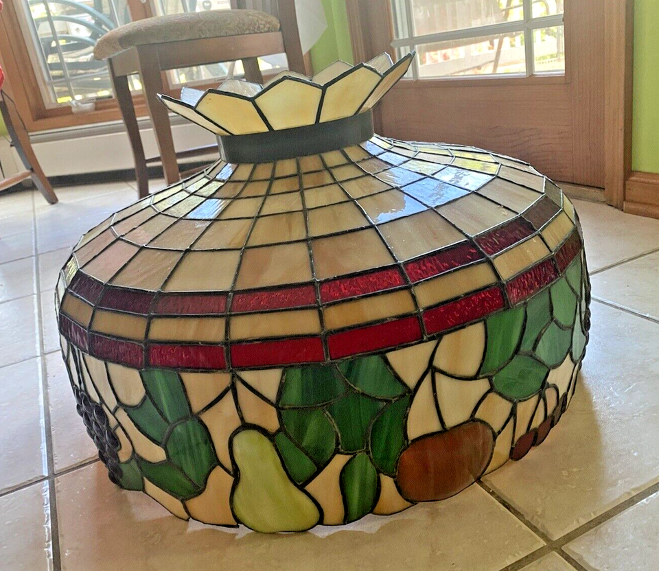 Large 22" Vintage USA Arts & Crafts Leaded Slag Stained Glass Lamp ...