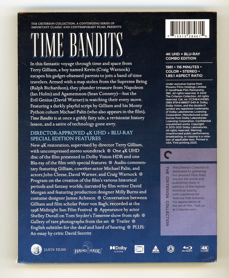 Time Bandits (Criterion Collection 4K Blu-Ray) Lenticular Slipcover ...
