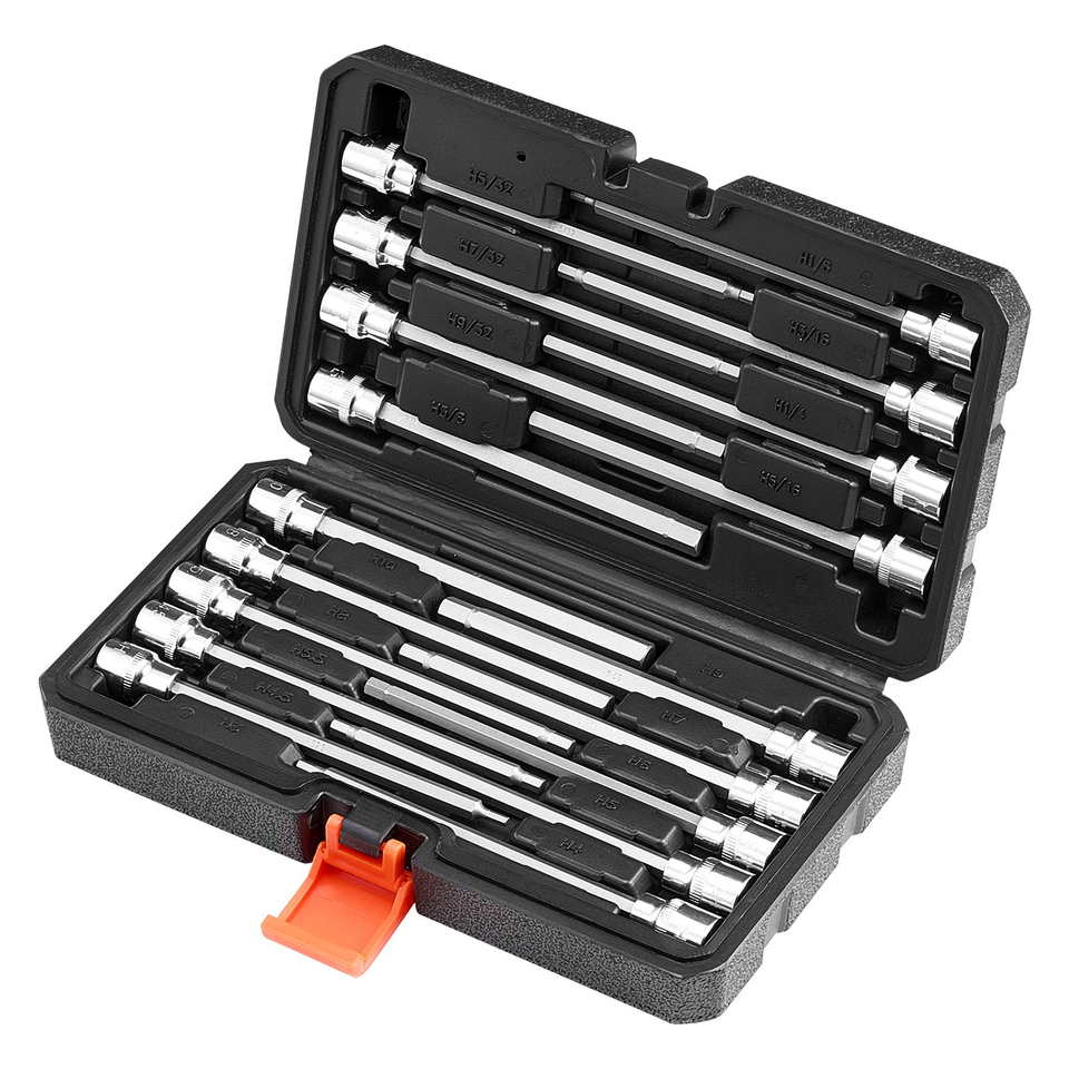 VEVOR Extra Long Allen Hex Bit Socket Set, 18-Piece 3/8 inch Drive, S2 ...