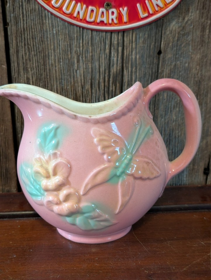Vintage Hull Pottery Pink Sunglow Pitcher Wall Pocket with Butterfly ...