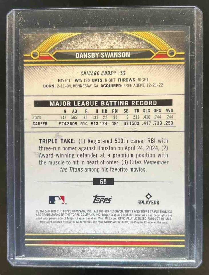 2024 Topps Triple Threads Dansby Swanson Amber #46/199 Cubs | eBay UK