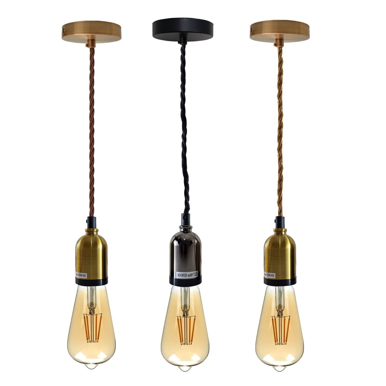 Ceiling Rose Fabric Flex Hanging Pendant Lamp Holder Light Fitting ...