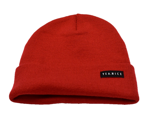 Yea Nice Men's Cuff Beanie Knit Hat Red New! | eBay