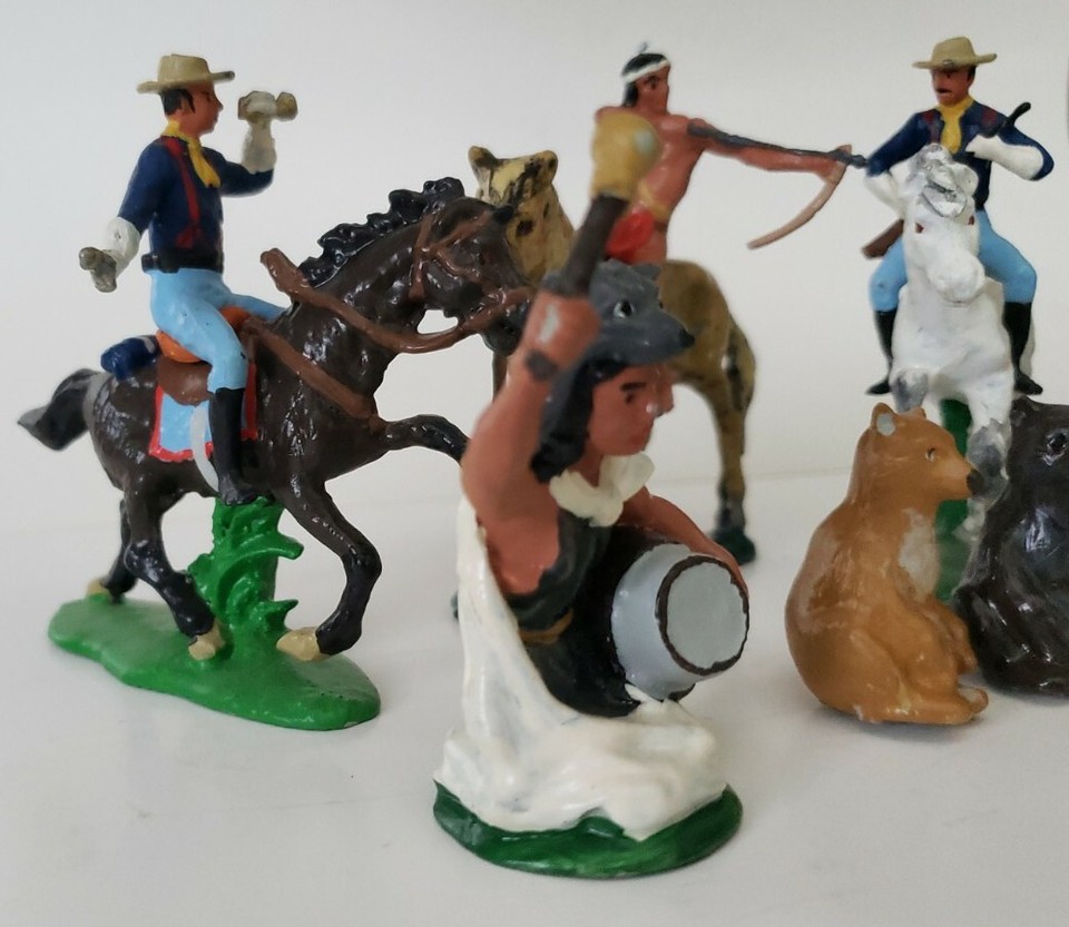 Grey Iron Cast Iron Toy Cowboys and Indians w/ Horses & Animals 14 ...