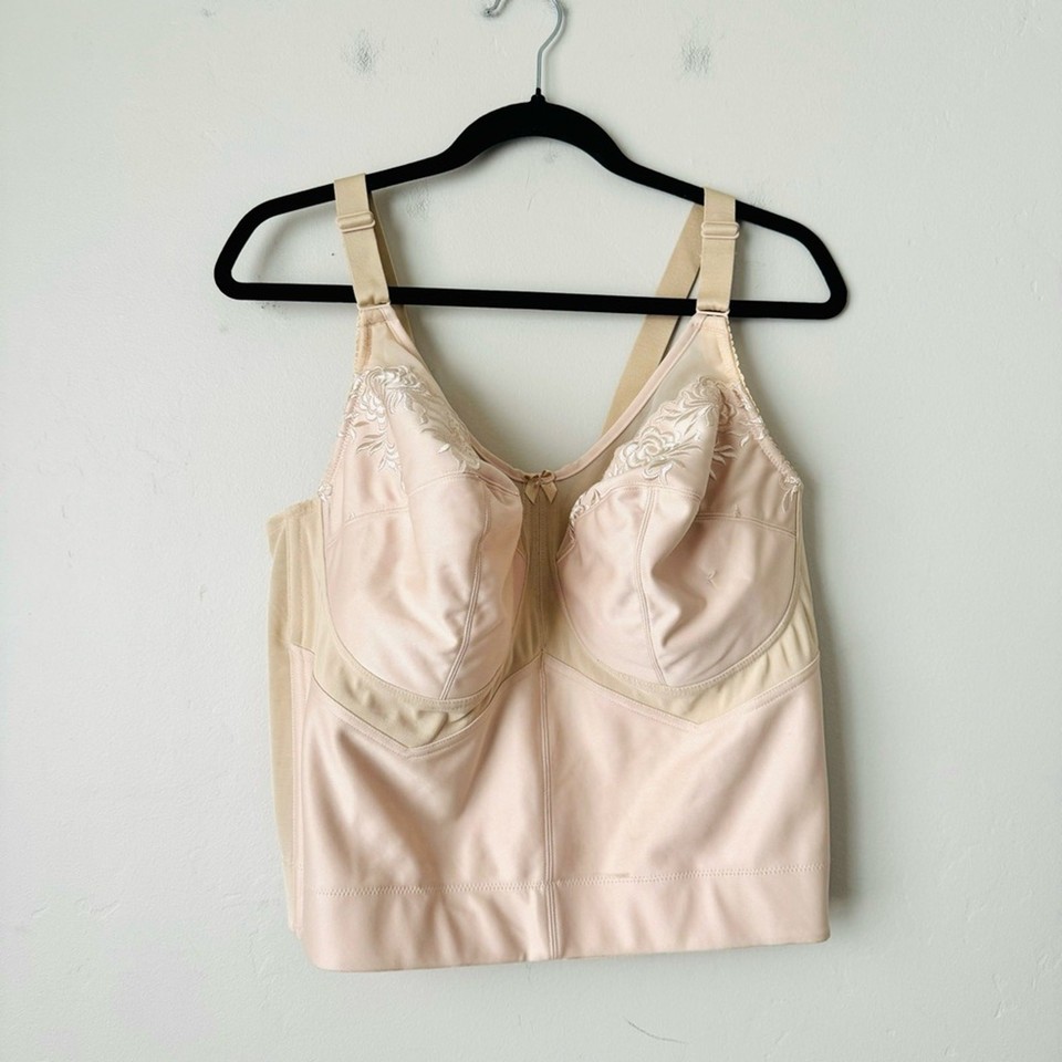 Elila Jacquard Wireless Soft-cup Front Hook Longline Bra nude woman’s ...