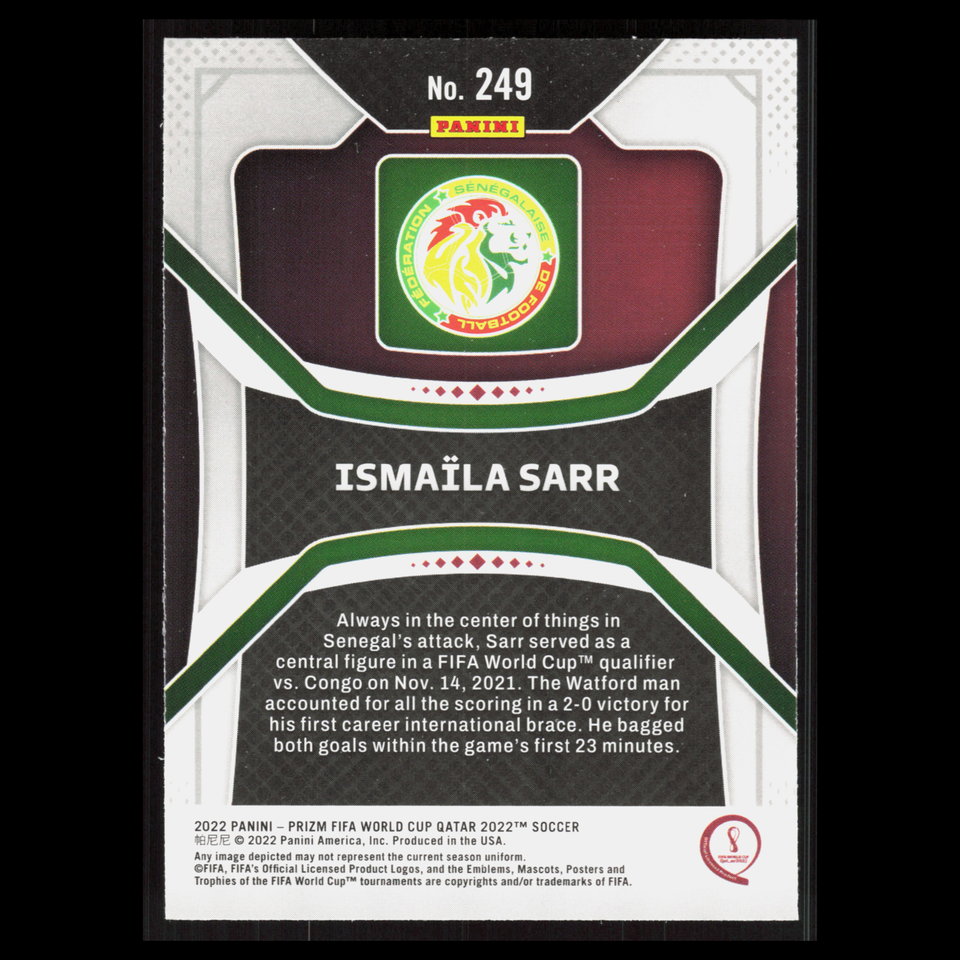 Ismaila Sarr #249 2022 Panini Prizm FIFA World Cup Senegal Soccer Card ...