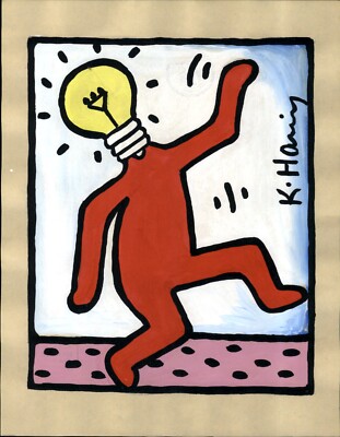 Hand PAINTED COLOR On Paper Keith Haring Light Bulb Head Man | eBay