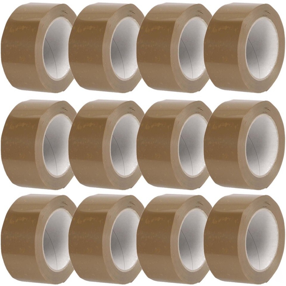 12 x Strong Brown Tape Buff Parcel Packing Tape 48MM X 66M Box Sealing ...
