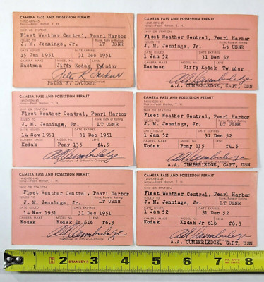 Pearl Harbor US Navy Fleet Weather Center Camera Pass Permit 1951-1952 ...