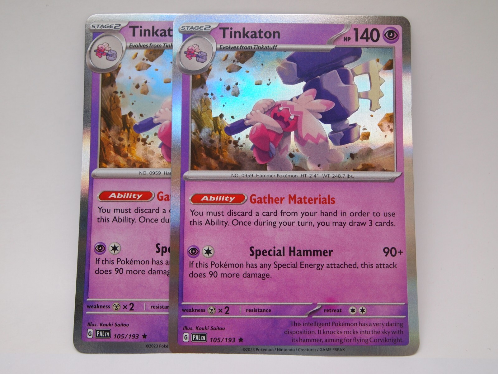 2x Tinkaton Holo Rare 105/193 Scarlet & Violet Paldea Evolved Pokemon ...