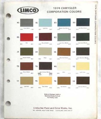 1974 Chrysler Dodge Plymouth Limco Color Paint Chip Chart Mopar