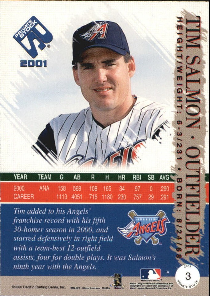 2001 Private Stock Gold Portraits Angels Baseball Card #3 Tim Salmon ...