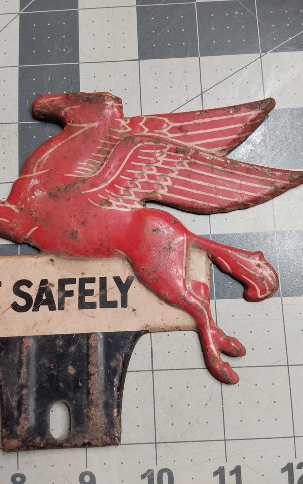 Mobil Pegasus Tin Drive Safely License Plate Topper | eBay