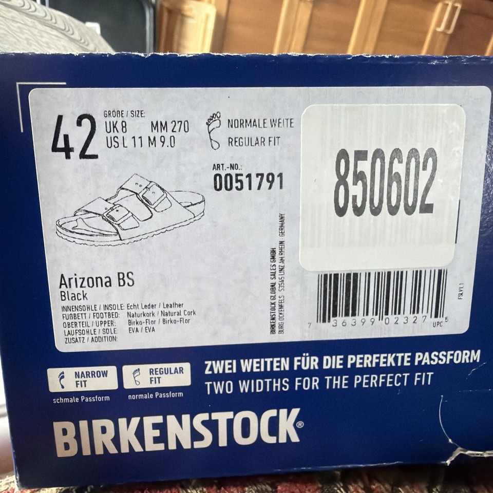 NIB Birkenstock Box Arizona Black Birko-Flor Soft Footbed Men’s-9 ...