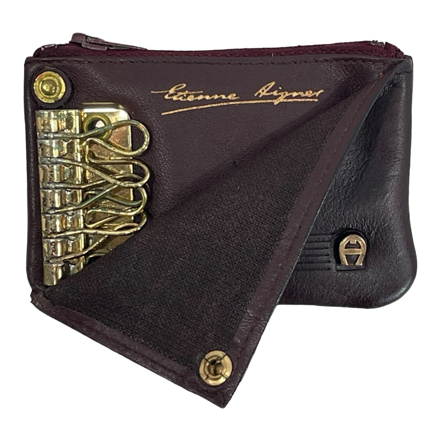 Vintage 70s ETIENNE AIGNER Small Leather Key Wallet Trainer Card Coin ...