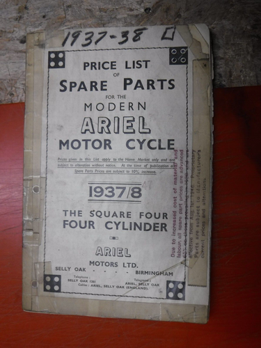 1937-38 MODERN ARIEL MOTOR CYCLE ORIGINAL FACTORY SPARE PARTS LIST ...