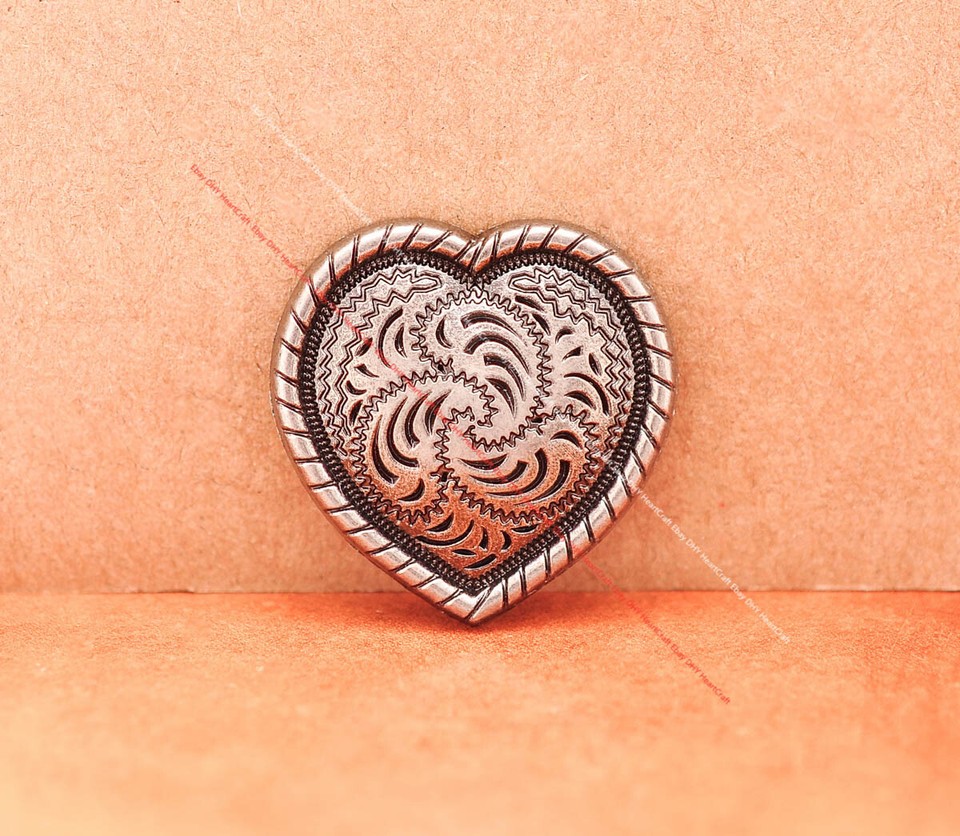 10X Silver Western Flower Carved Rope Side Love Heart Leathercraft Belt ...