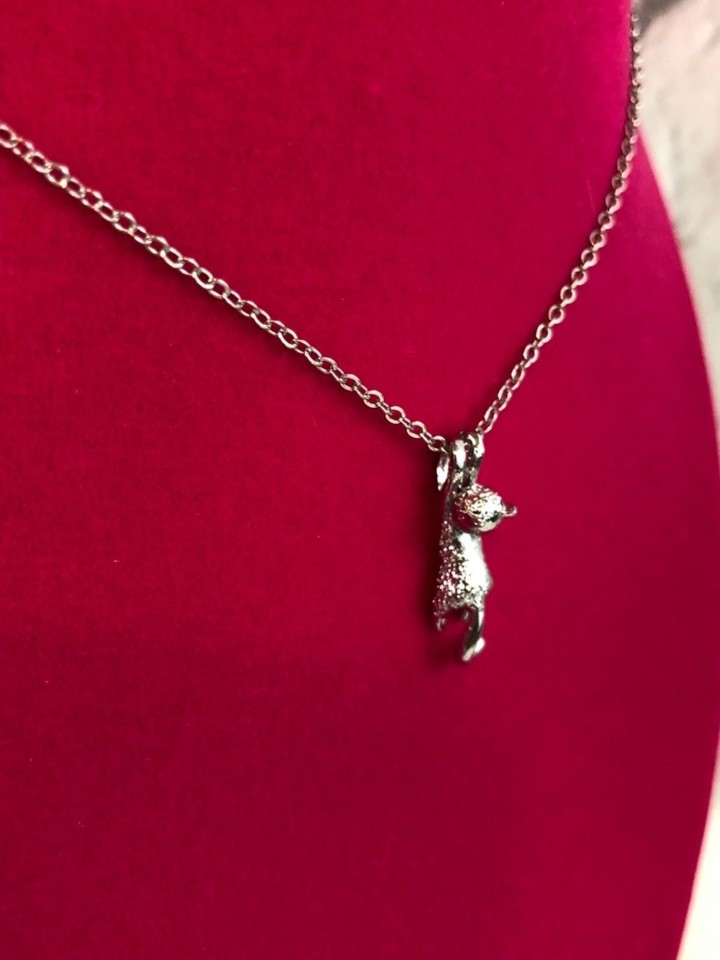 Cat Kitten Hanging Off Sterling Silver Chain Necklace Gift Collectible ...
