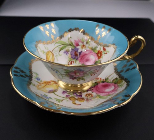 Vintage EB Foley Turquoise Floral English China Tea Cup & Saucer Set | eBay