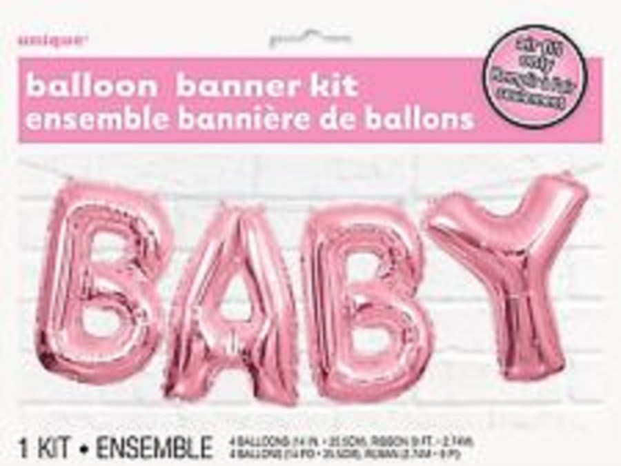 Baby Shower Party Pink Foil Letters Air fill Hanging Banner Girl ...