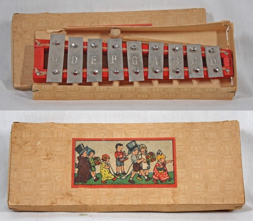 RARE!! ANTIQUE GERMAN MINI TOY XYLOPHONE WITH ONE WOOD MALLET IN ...