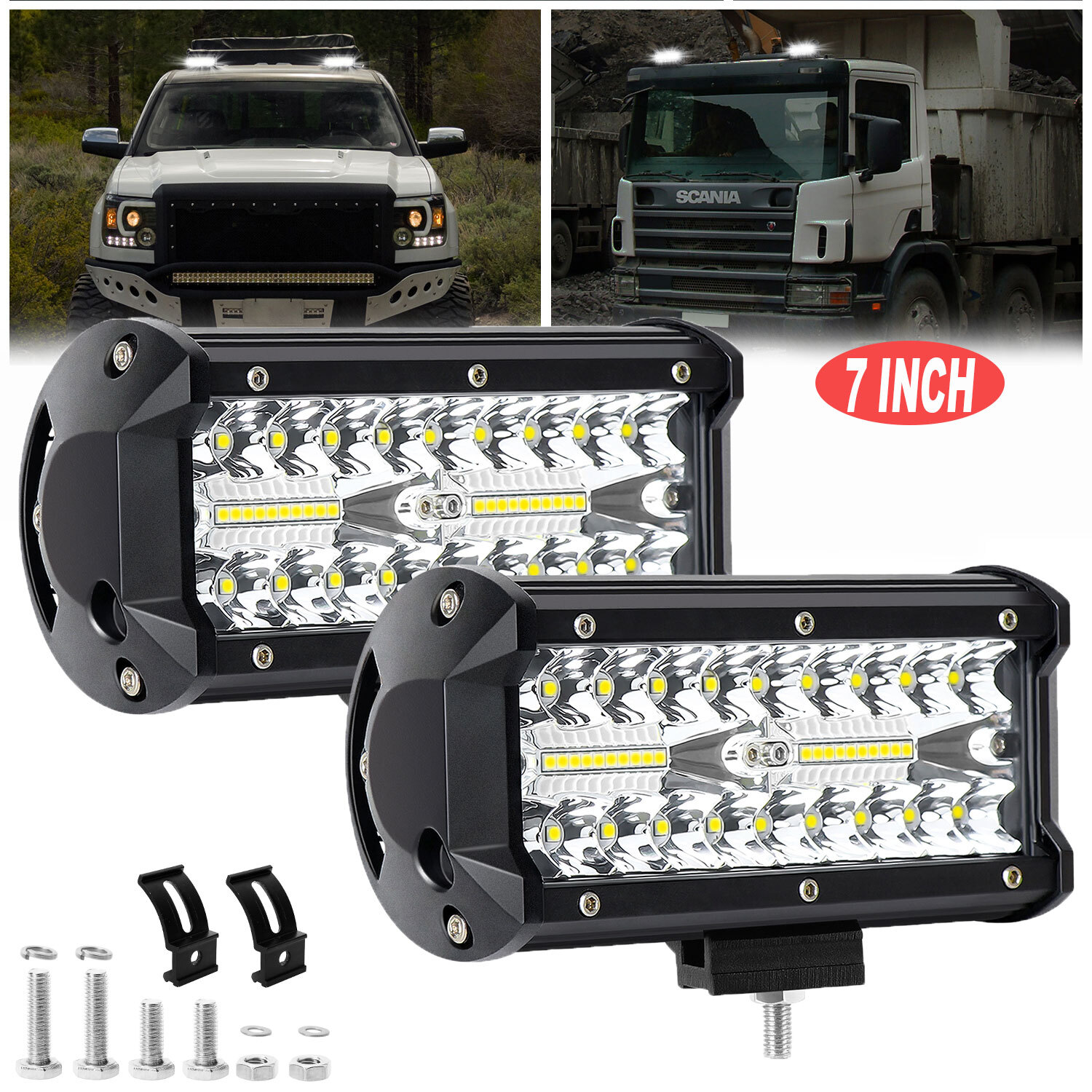 2x 7Inch Led Work Light Bar Spot Flood Combo Offroad Lights For Jeep ...
