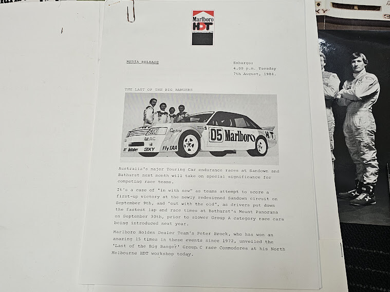 HDT Peter Brock HOLDEN COMMODORE VK Big Banger Media Release Kit #05 ...