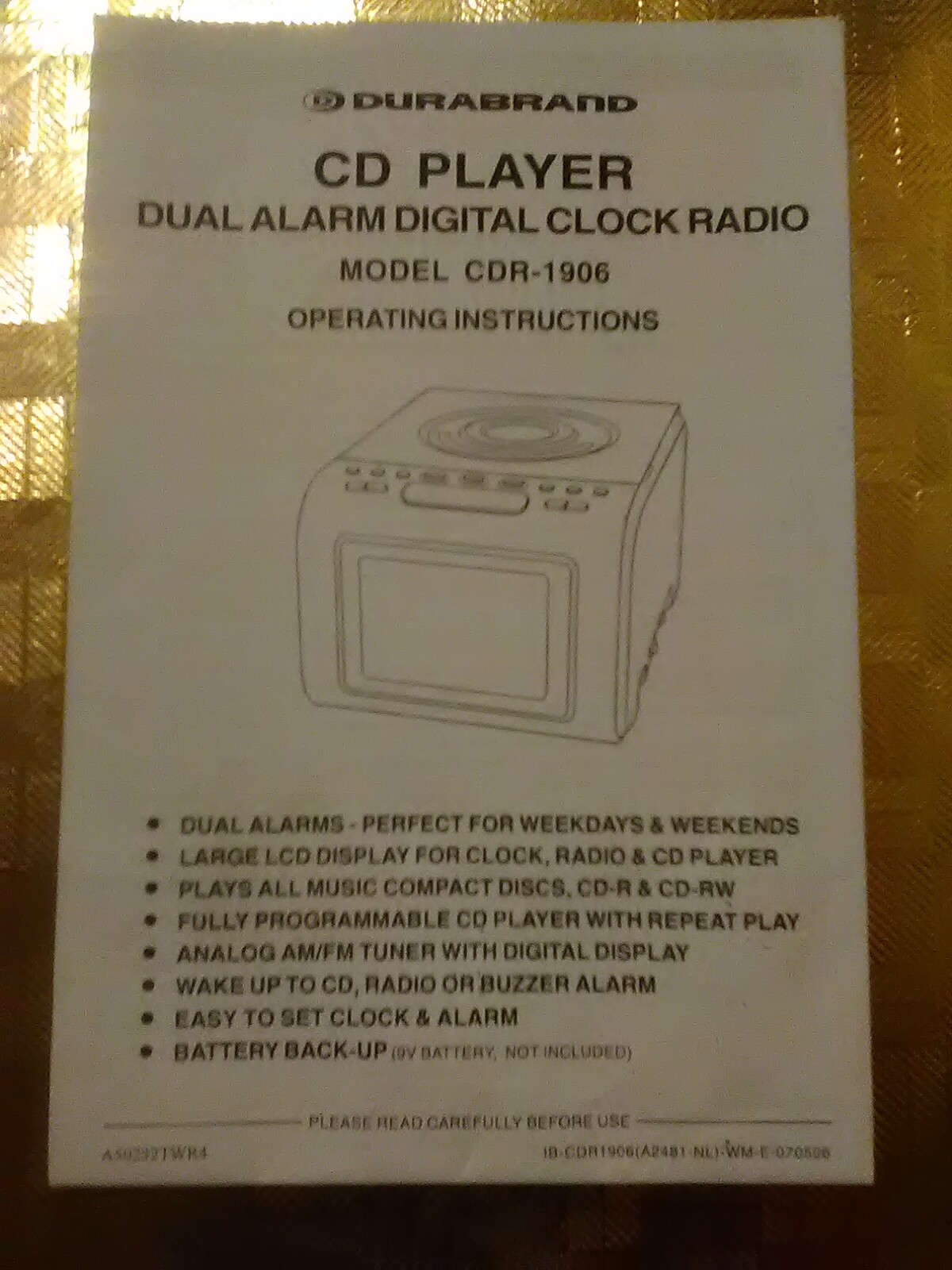 Durabrand CD Player Model CDR-1906 Instructions Manual | eBay