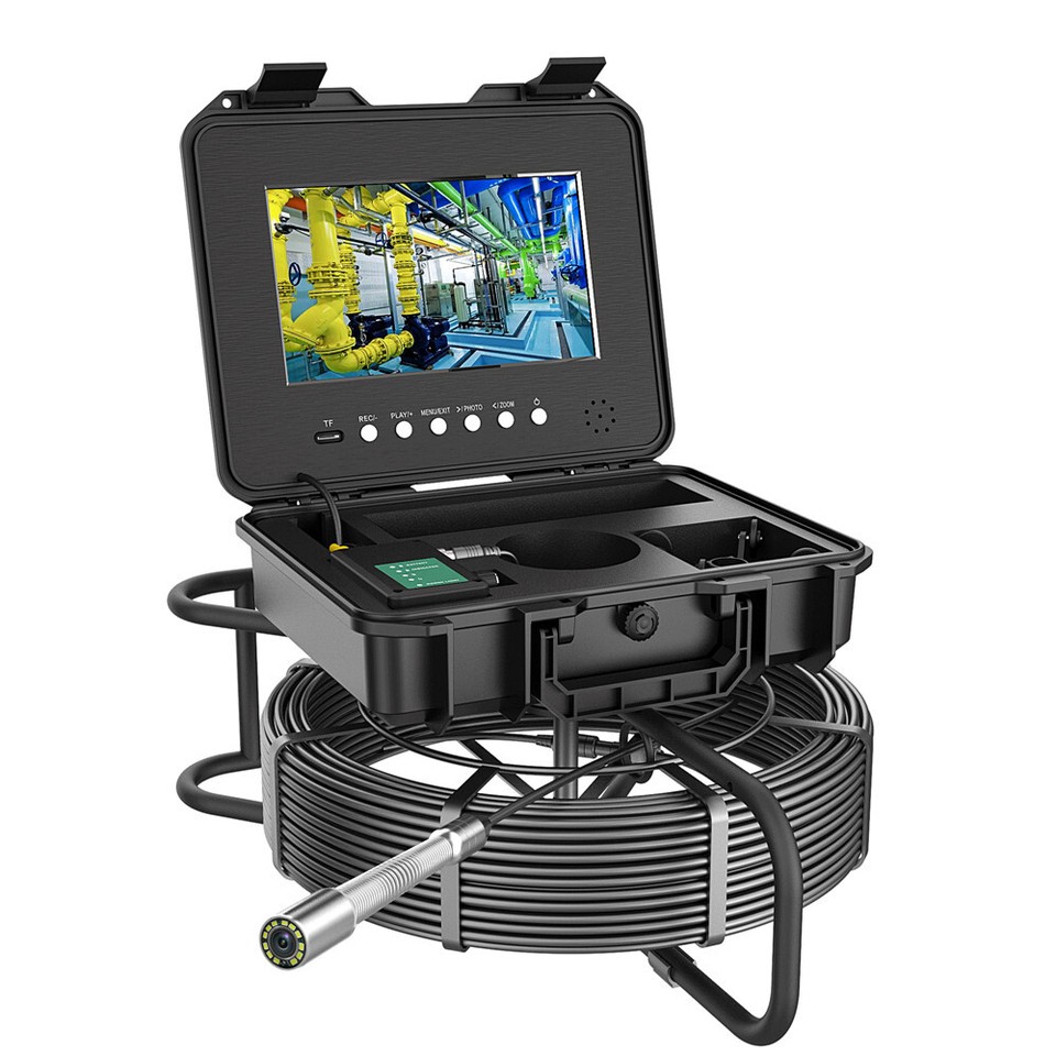 50m 10" Sewer Drain Pipe Inspection Camera with Self-leveing 512hz ...