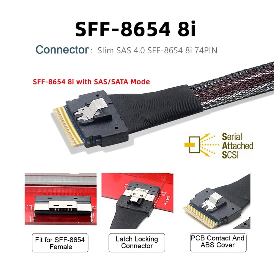 NFHK SlimSAS to SATA Cable 4.0 SFF-8654 8i RAID Host/RAID Controller 1 ...