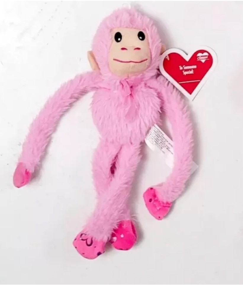 NEW 16" Plush Hanging Monkey STUFFED ANIMAL monkeys VALENTINES DAY Pink ...