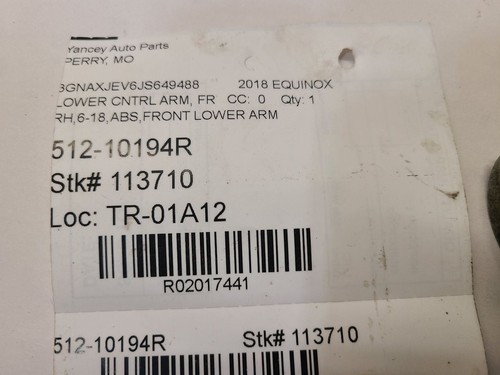 18-22 CHEVROLET EQUINOX Passenger Right Lower Control Arm Front RH ...