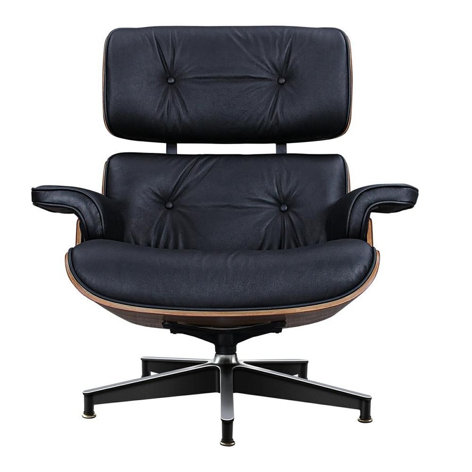 Mid Century Eams Lounge Chair and Ottoman Set Top Grain Leather ...