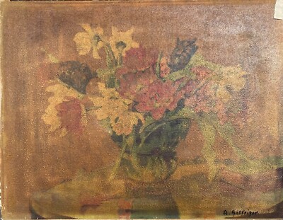 Anna Gasteiger German Vintage Old Painting Flower Pot Vase Oil on Paper ...