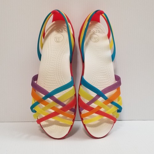Crocs Huarache Size 7 Ballet Flat Rainbow Peep Toe Jelly Sandals ...