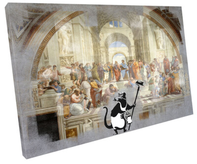 School of Athens Banksy Painter Urban SINGLE TOILE murale ART Photo ...