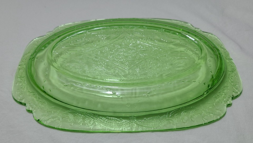 Vintage Green OBLONG Platter Federal Glass Madrid Pattern Vaseline ...