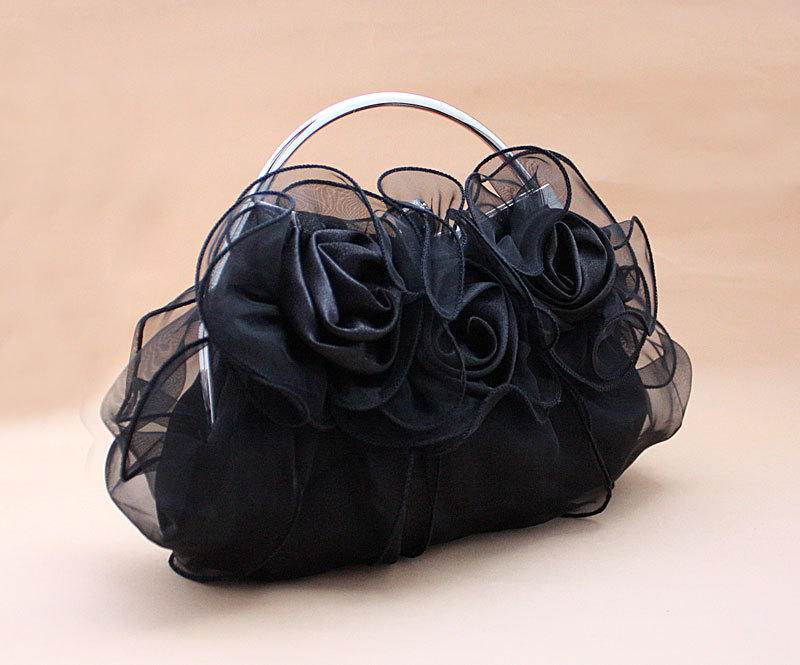 UK flower satin lace evening clutch wedding prom bridal bag purse ...