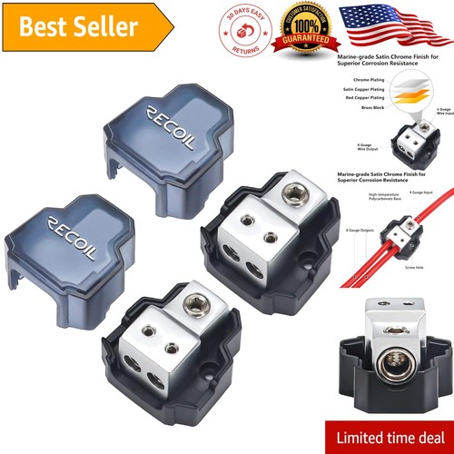 Compact 2-Way Power/Ground Distribution Block - 1 x 4/8 Gauge Input (2 ...