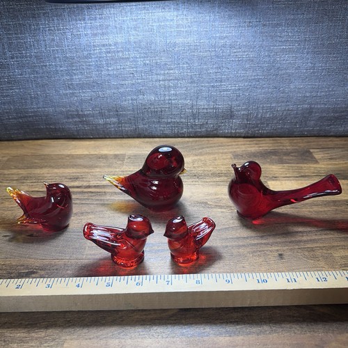 5 Vintage Art Glass Red Bird Figures Cardinals Paperweights Decor | eBay