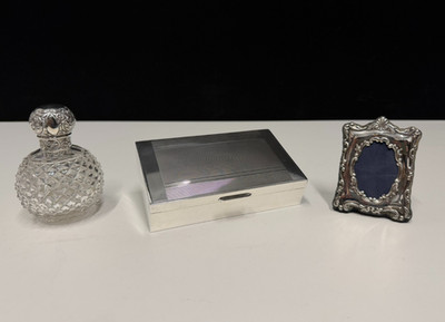 Antique / Vintage Sterling Silver Perfume Bottle + Cigarette Box ...