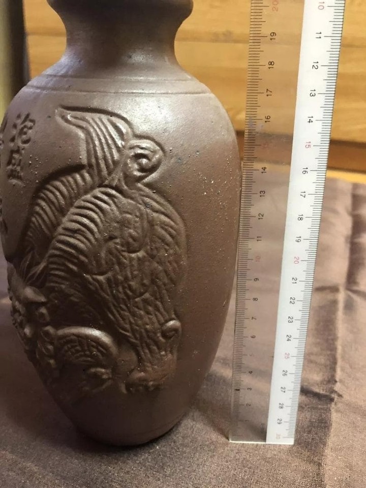 Vintage Japanese Shisa Pottery Jar Awamori Sake Vessel Brown Folk Art ...