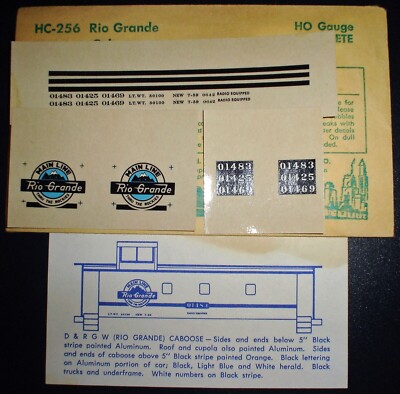 DENVER & RIO GRANDE WESTERN, D&RGW, CABOOSE, HO SCALE DECALS, CHAMP, HC ...
