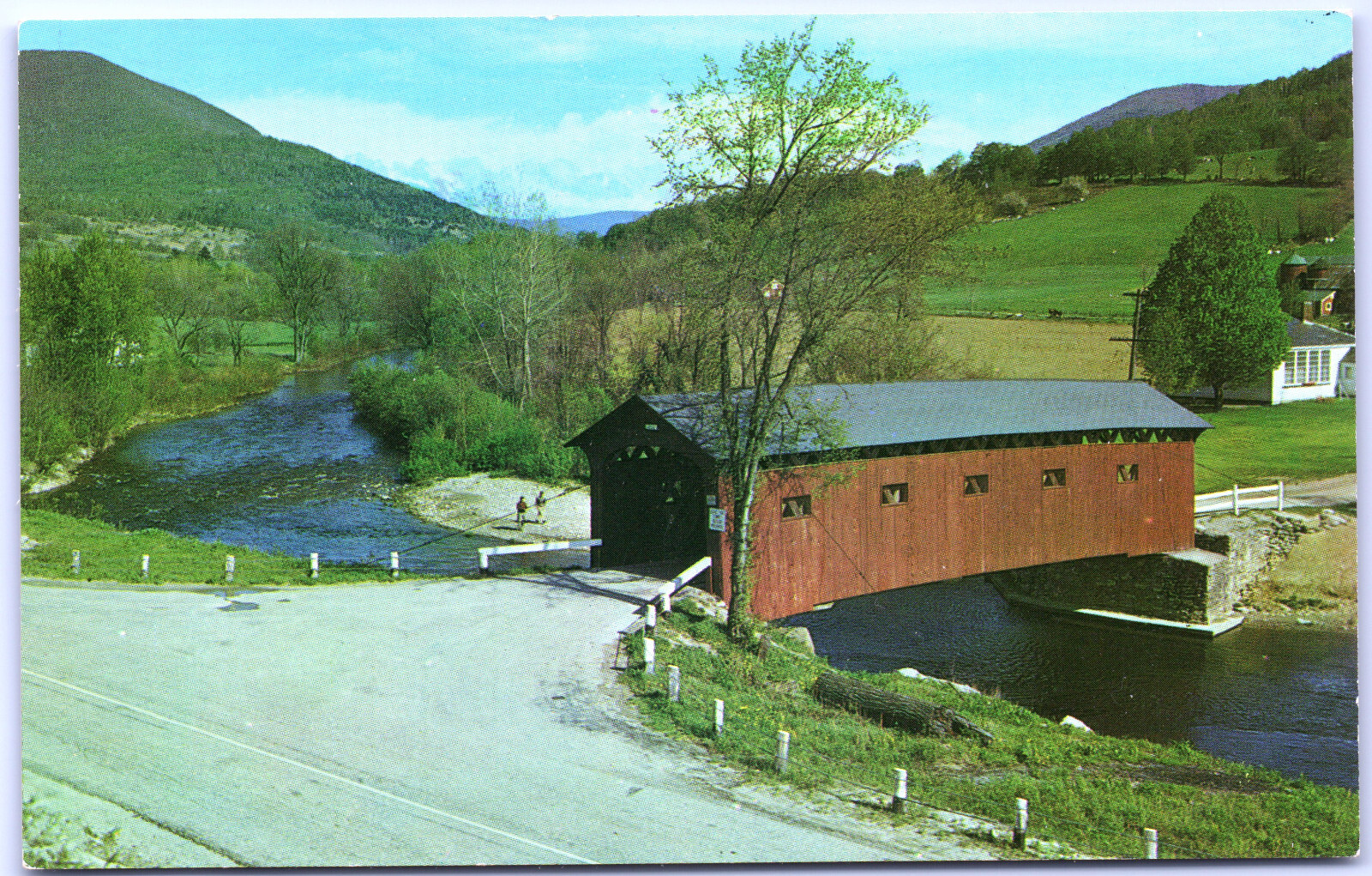 Postcard VT Old Wood Covered Bridge West Arlington Spans the Battenkill ...
