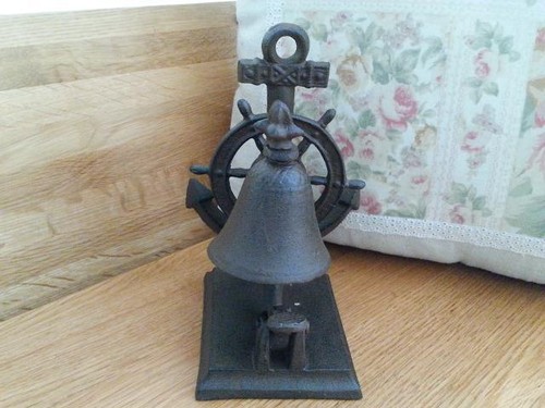 Nautical Ship Wheel Anchor Cast Iron Dinner Bell Reception Desk Table ...