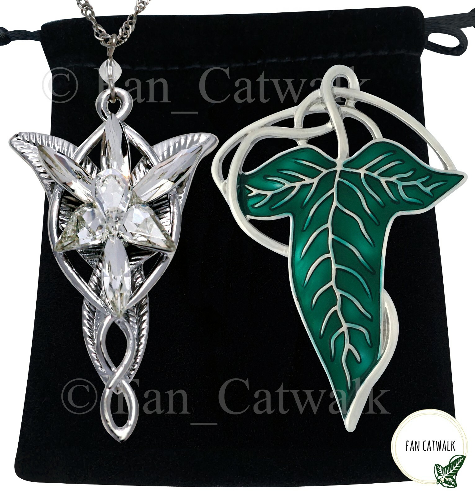 SILVER VEIN Elven Leaf Brooch Arwen Evenstar Necklace SET LOTR Lord of ...