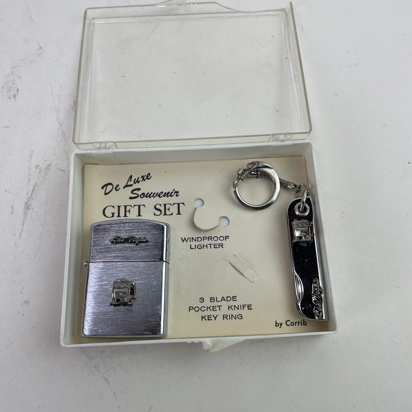 Rare Vintage Las Vegas Carrib Lighter & 3 Blade Knife Set w Slot ...