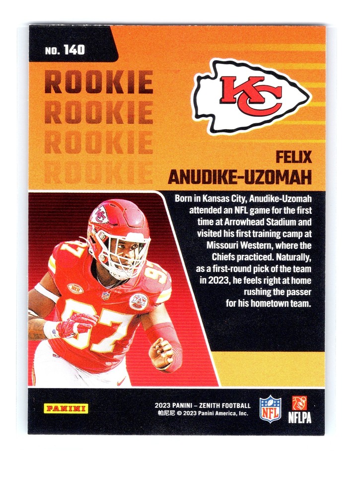 2023 Panini Zenith Football #140 Felix Anudike-Uzomah RC Kansas City ...