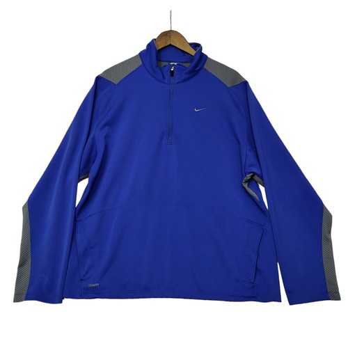 Nike Fit Dry Pullover Mens XL Blue 1/4 Zip Gray Active Running Golf ...