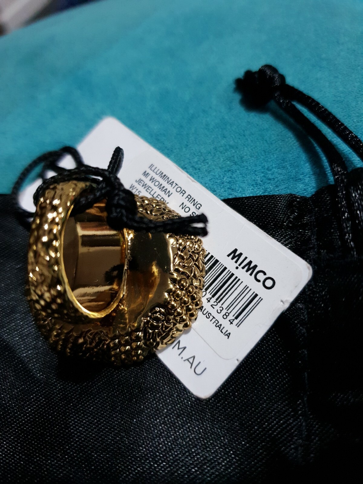 MIMCO ILLUMINATOR ANTIQUE GOLD Tone RING Size Medium + MIMCO D/Bag New ...